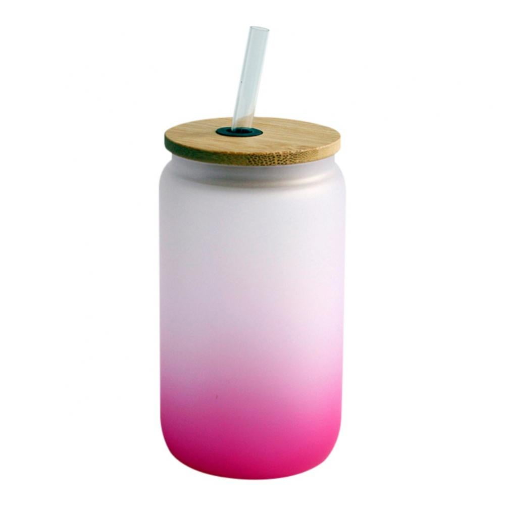 12 Ounce Frosted Glass Cup with Bamboo Lid and Straw,Beer Can Glass Cup ...
