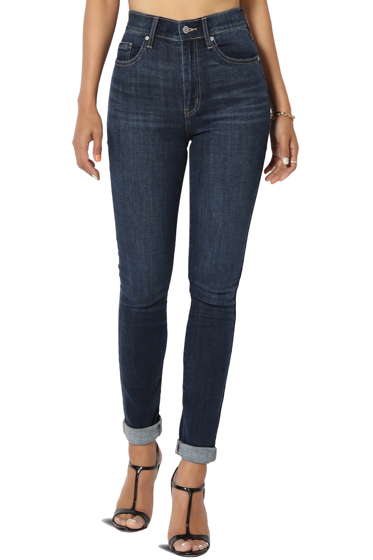 Womens Sculpting Dark Washed Stretch Denim High Rise Slim Fit Ankle