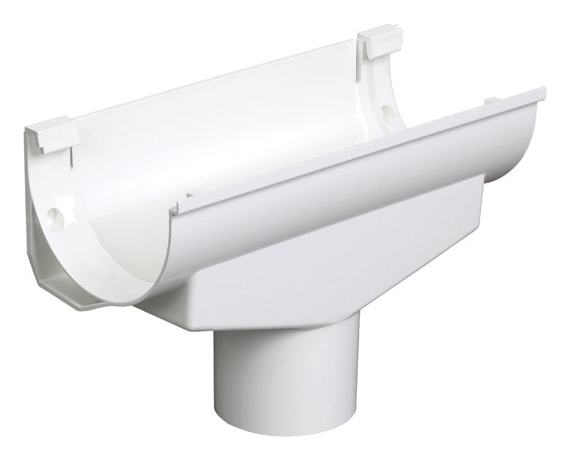 Plastmo 2.5 in. W X 4.5 in. L White Vinyl Half Round Gutter Drop Outlet ...