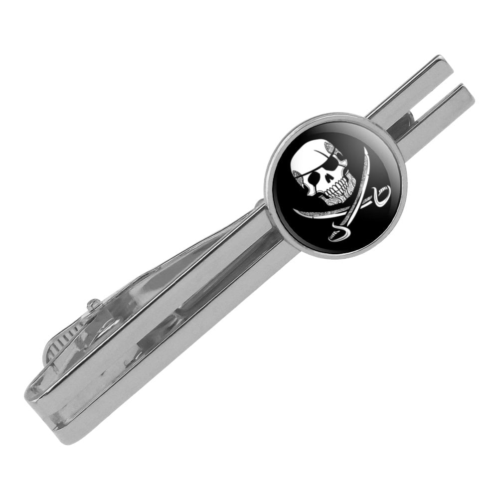 Pirate Skull Crossed Swords Tattoo Design Round Tie Bar Clip Clasp Tack ...