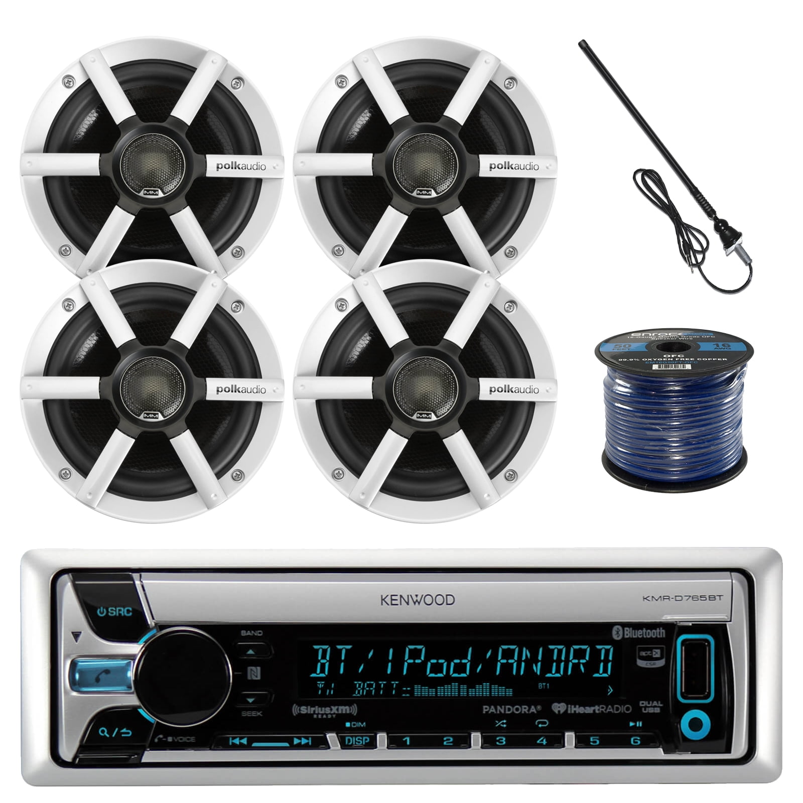 Kenwood KMR-D765BT Marine/Outdoor Receiver, 2 x Polk Audio 6.5" 200W ...