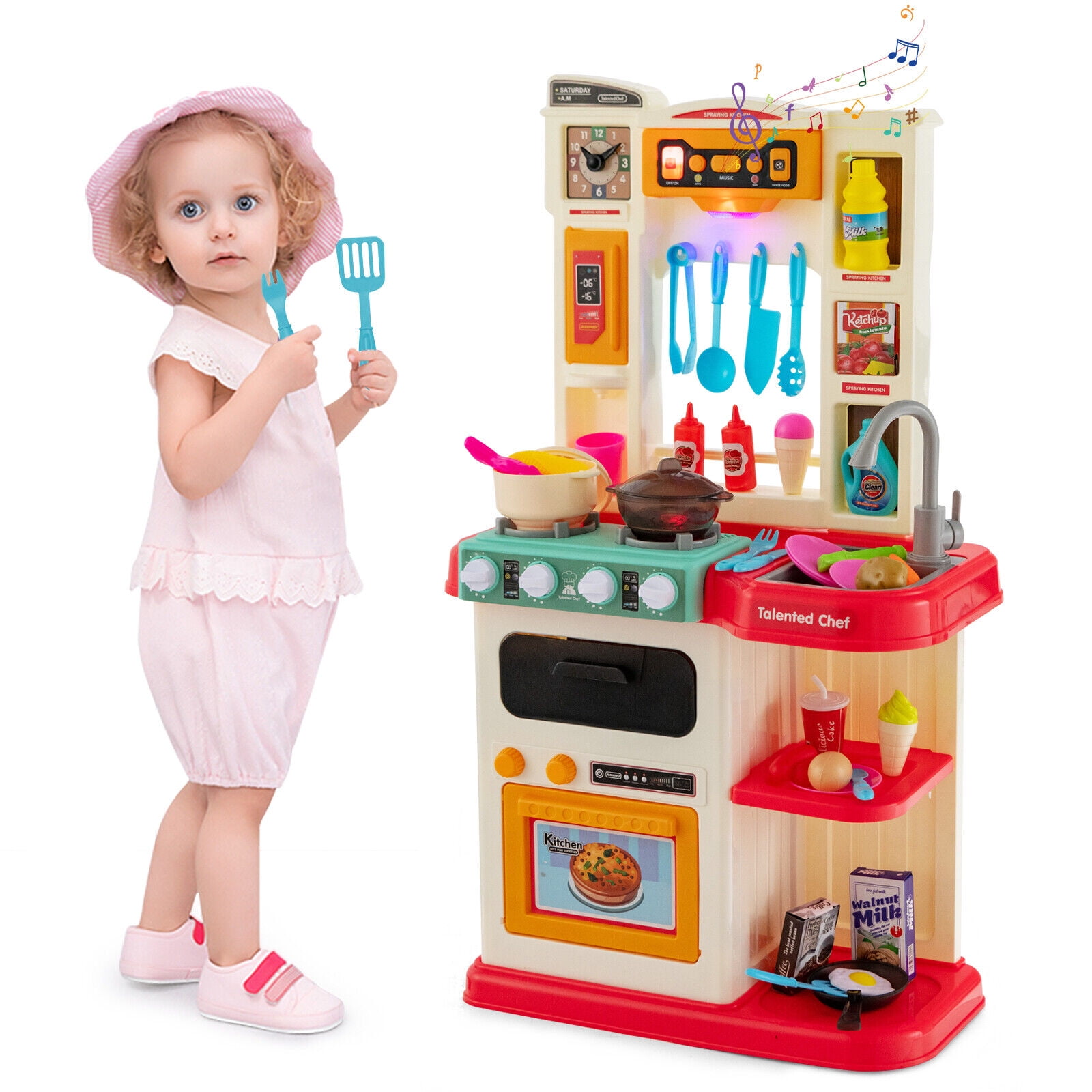 Gymax Kitchen Playset 64Pcs Realistic Play Kitchen Set For Boys Girls W ...