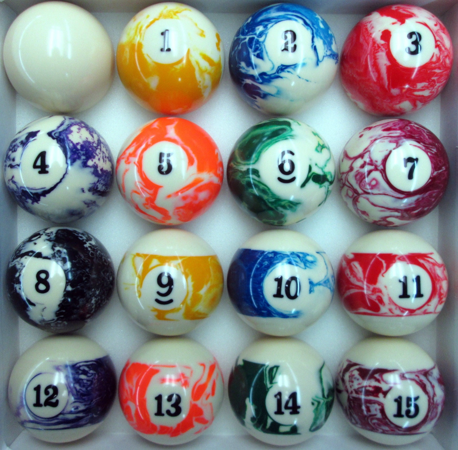 Marble Swirl Pool Table Billiard Ball Set Regulation Size 2.25" or 2 1 ...