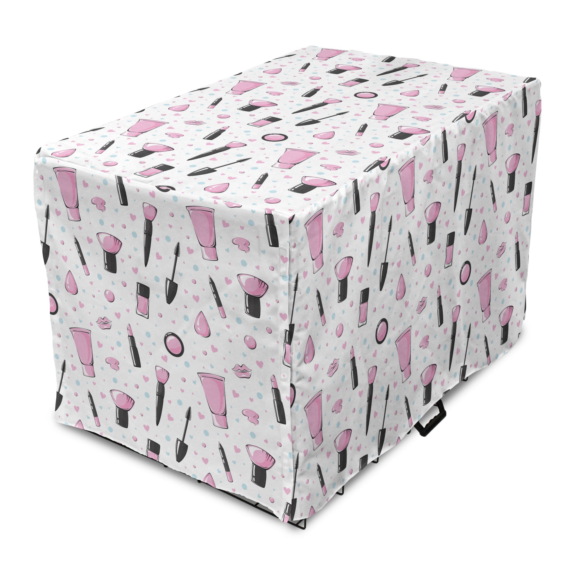 Blue and Pink Dog Crate Cover, Feminine Pattern with Makeup Supplies ...