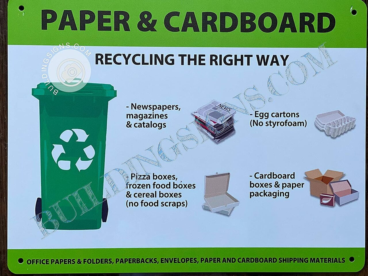 Paper and Cardboard Sign (Green/White,Rust Free, Aluminum 8.5X11) (ref ...