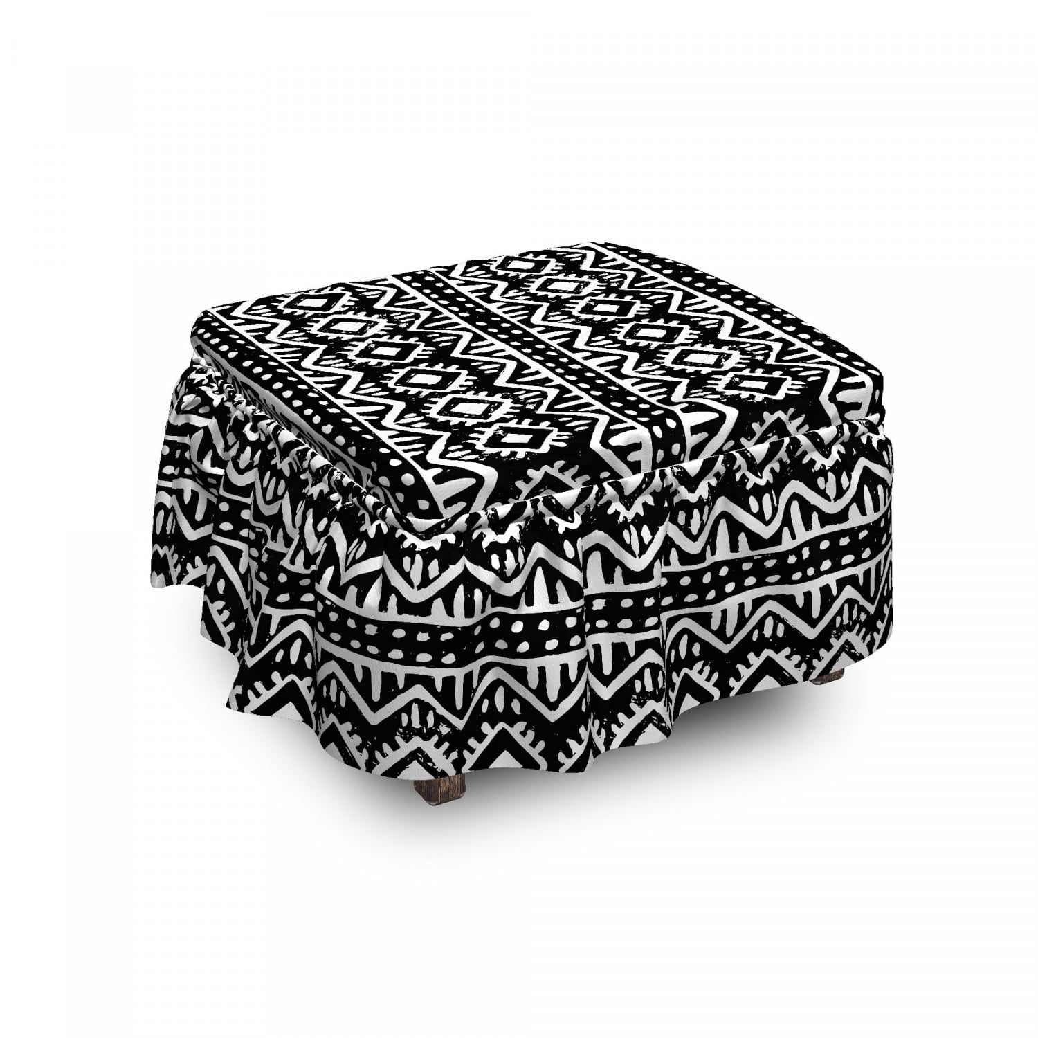 Abstract Ottoman Cover, Motif in Grunge Art, 2 Piece Slipcover Set with ...