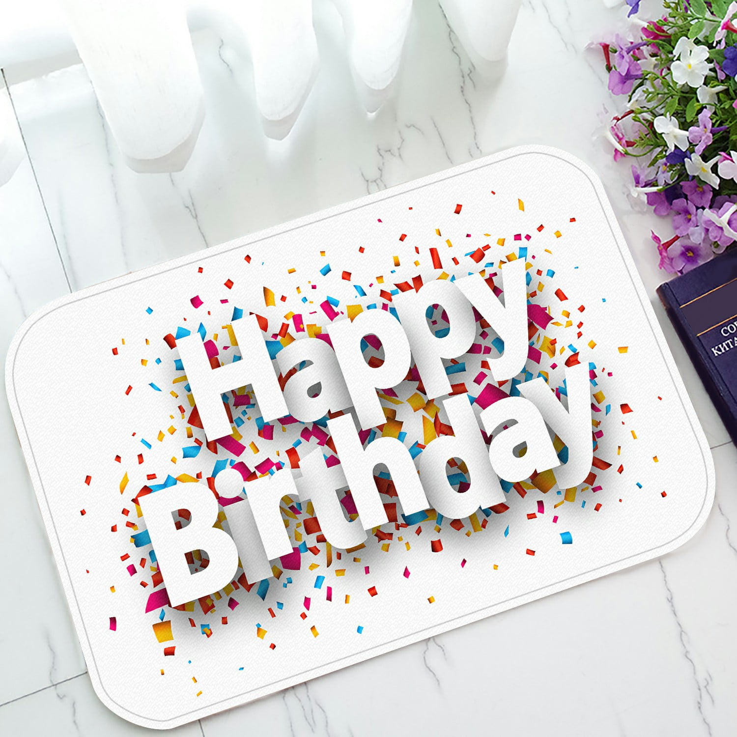 ABPHQTO Happy Birthday Paper Sign Over Confetti Holiday Doormat ...