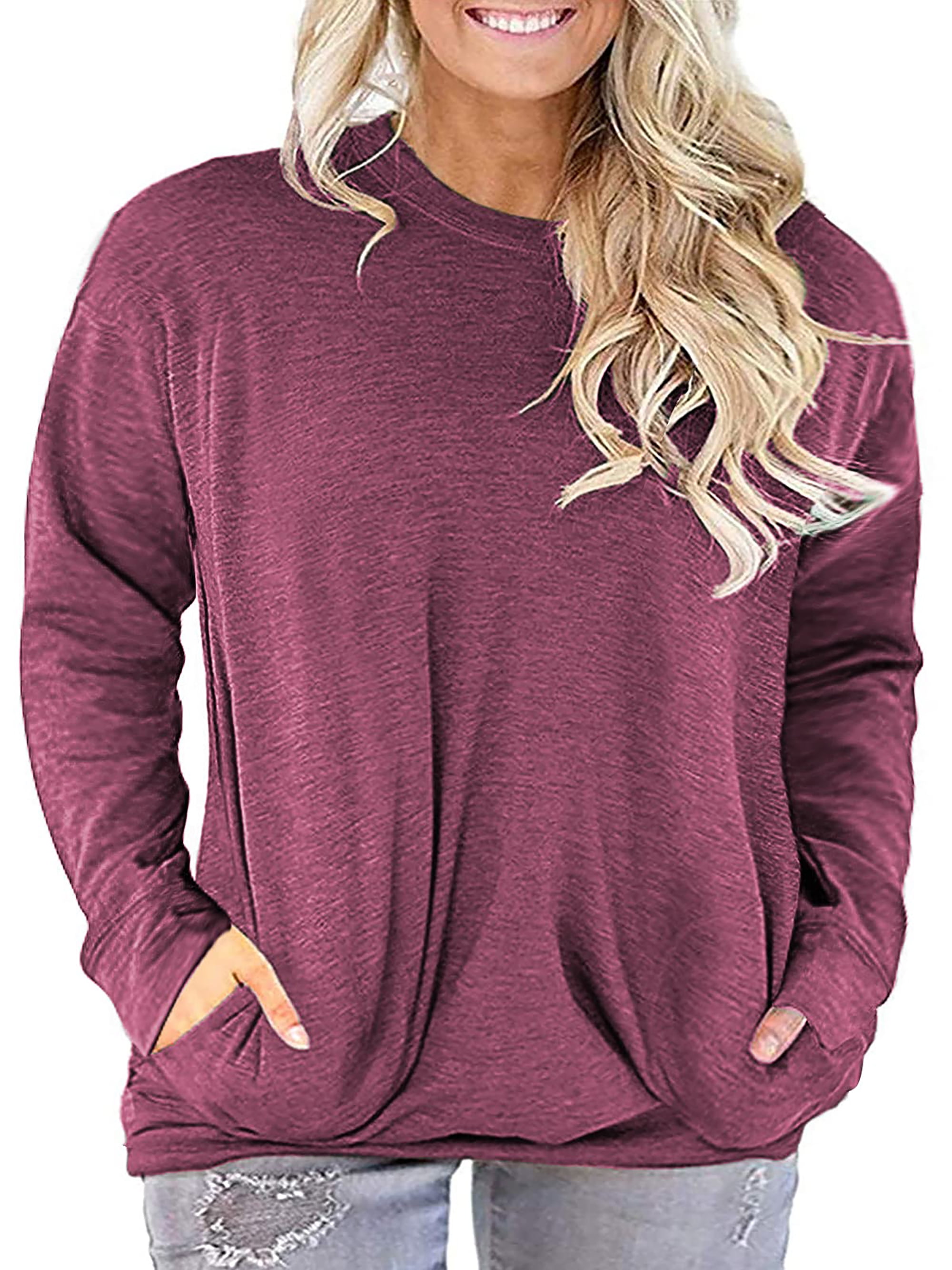 LANREMON Fall Long Sleeve Oversized T Shirts for Women Casual Round ...