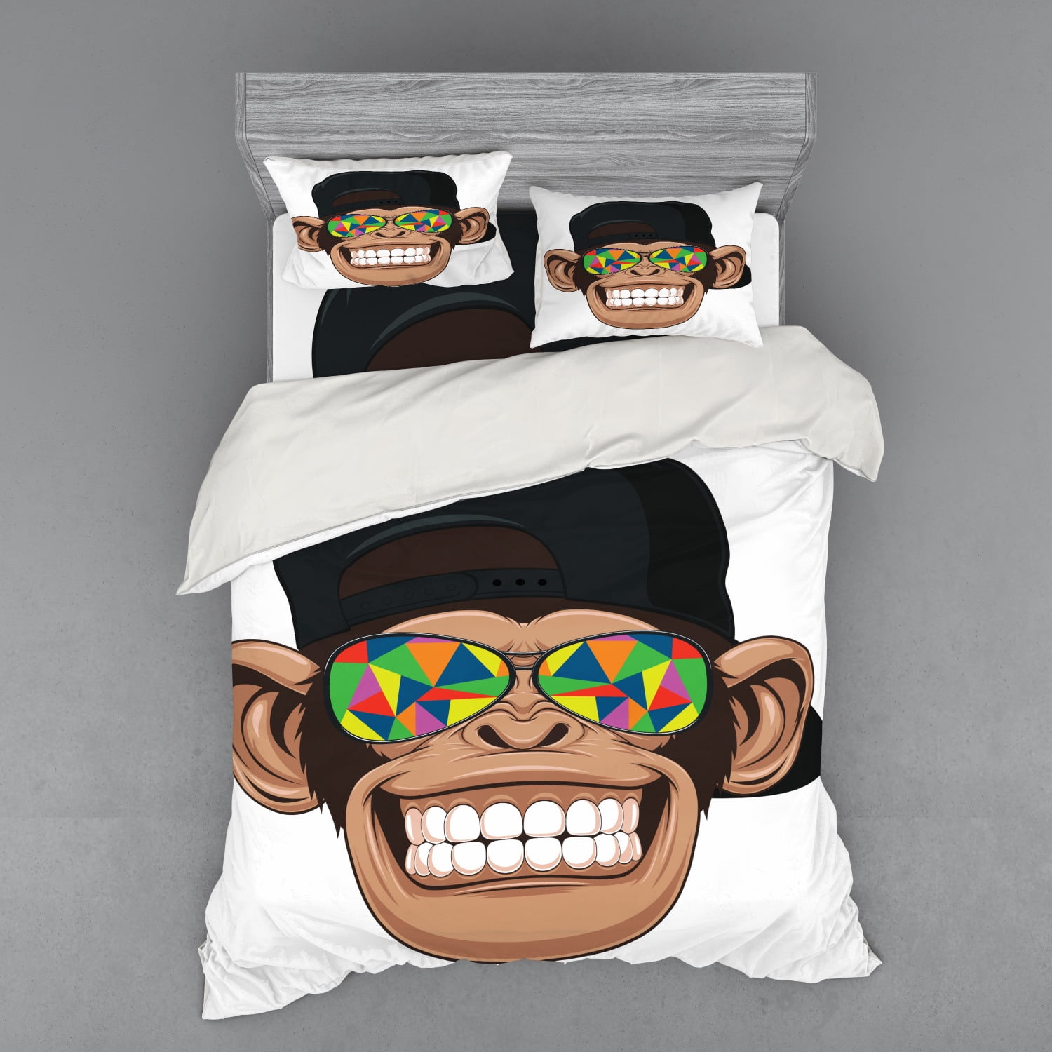 Ambesonne Funny Bedding Set 4 Pcs, Hipster Monkey Glasses, Queen, Brown ...