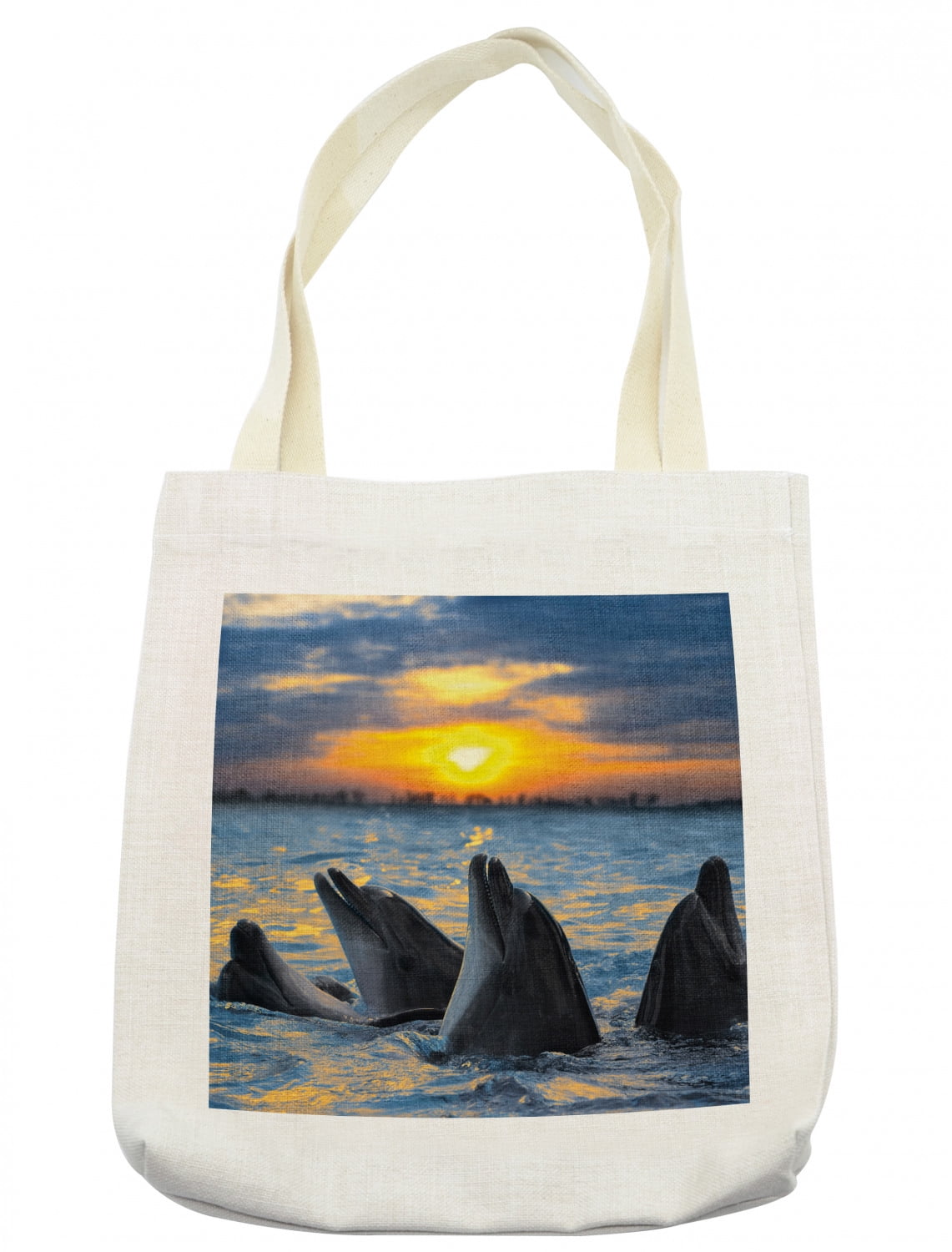 Animal Tote Bag, Photo of the Bottle Nosed Dolphins in Sunset Ocean Sea ...