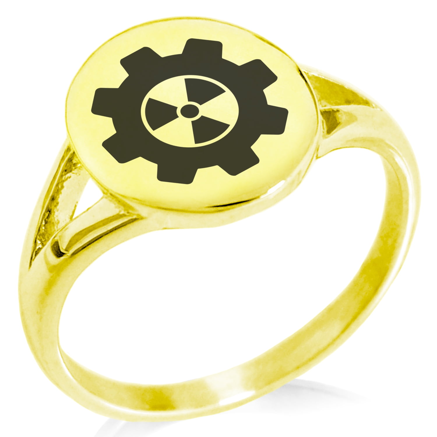 Stainless Steel Radioactive Gear Minimalist Oval Top Polished Statement ...