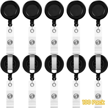 100 Pieces Retractable Badge Reel Clips ID Card Holder Reel with Metal ...