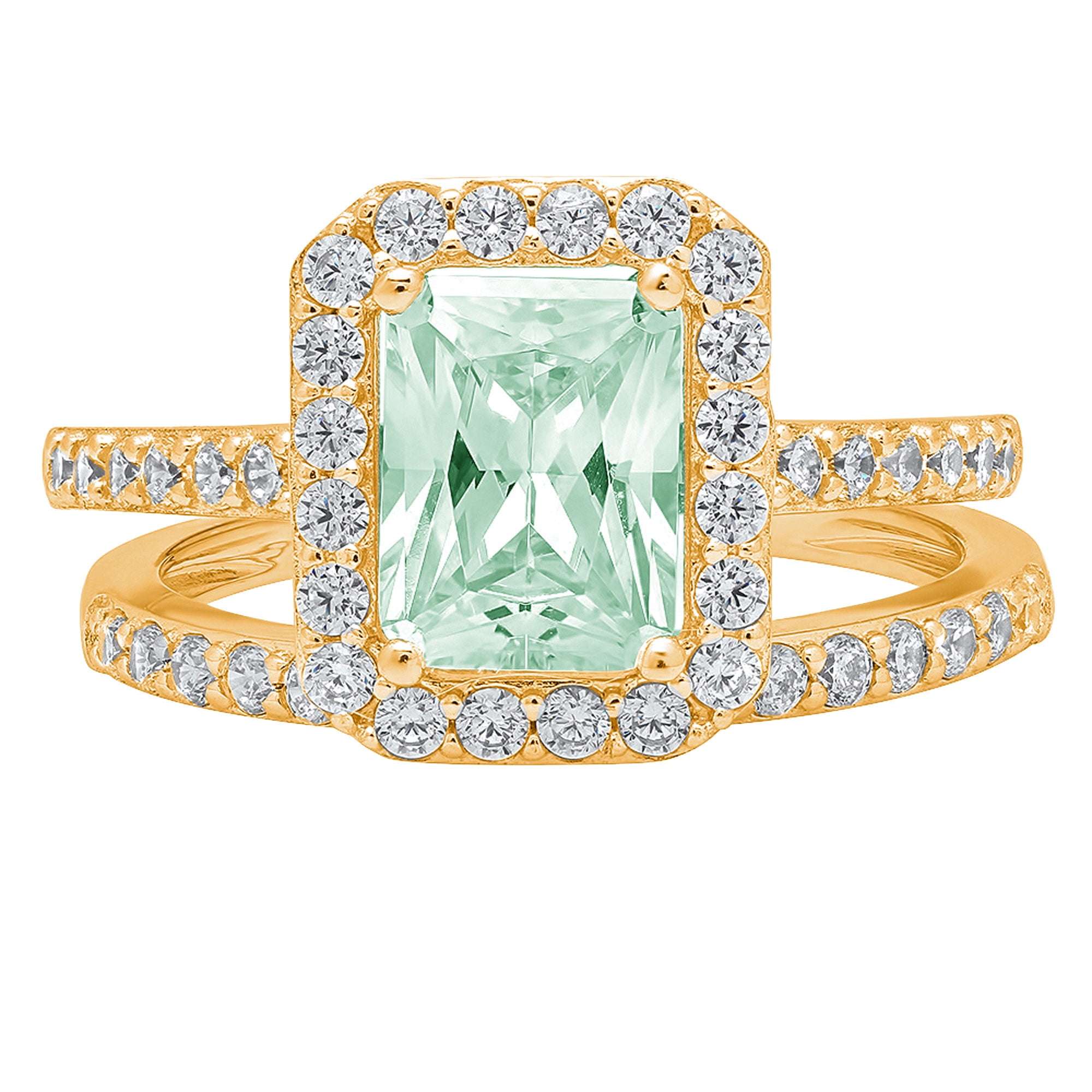 2.22 ct Emerald Cut Green Simulated Diamond Gem Real 18k Yellow Gold ...