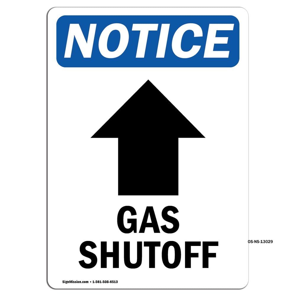 OSHA Notice Signs - Gas Shutoff [Up Arrow] Sign With Symbol | Decal ...