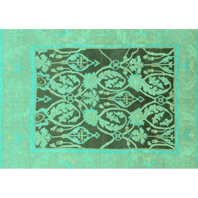 Ahgly Company Machine Washable Indoor Rectangle Abstract Turquoise Blue ...