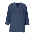 WDDDD Women's Cotton Linen Gauze Tunic Blouse 3/4 Sleeve V Neck Loose ...