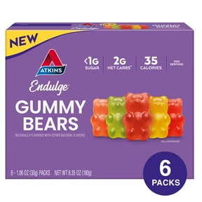 Atkins Low Sugar Keto Gummy Bears 6 Pack with 2g Net Carbs, 1.06 oz ...