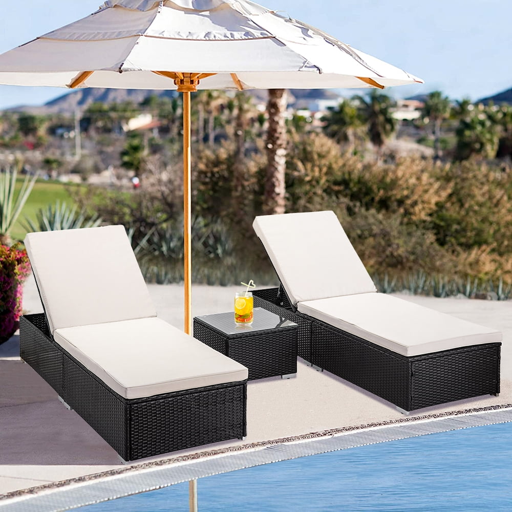 3 Pieces Outdoor Patio Lounge Furniture Set, Outdoor Poolside Reclining ...