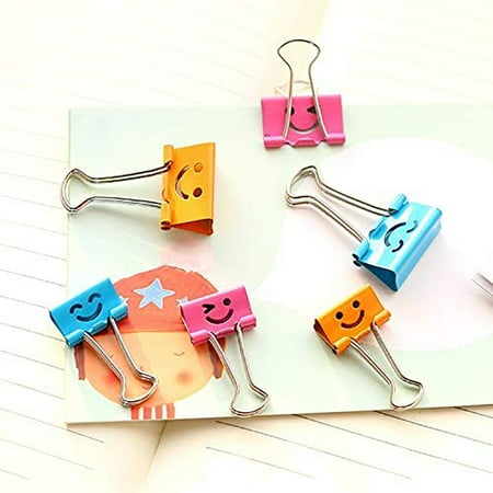 Smiling Binder Paper Clips - 40 Pack 19mm Mini Colored Metal Foldback ...