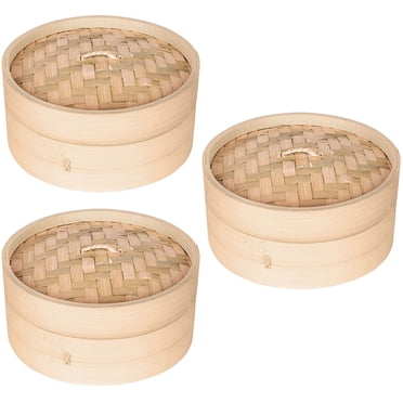 Bamboo Steamer 10 Inch 2 Tier Wooden Basket, Kit For Cooking Dumpling ...