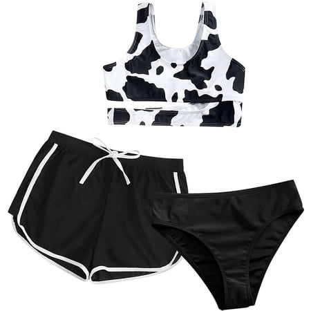 F2062 FORESTIME Girls' Summer Cute Back Cow Floral Print Two-Piece ...