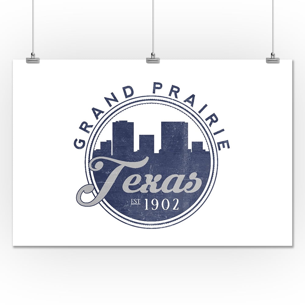 Grand Prairie, Texas - Skyline Seal (Blue) - Lantern Press Artwork ...