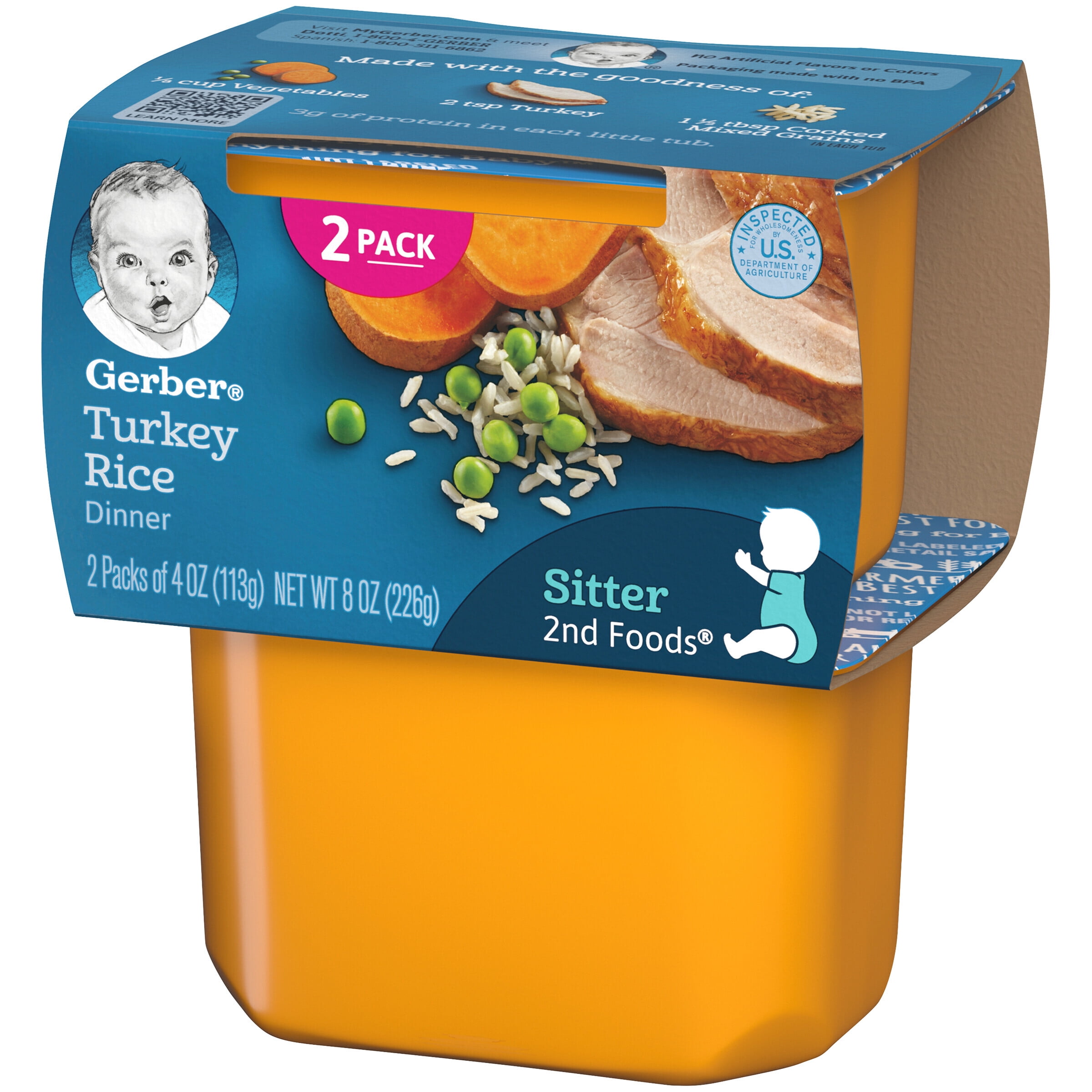 Gerber 2nd Foods Turkey Rice Dinner Baby Food, 4 oz. Tubs, 2 Count ...
