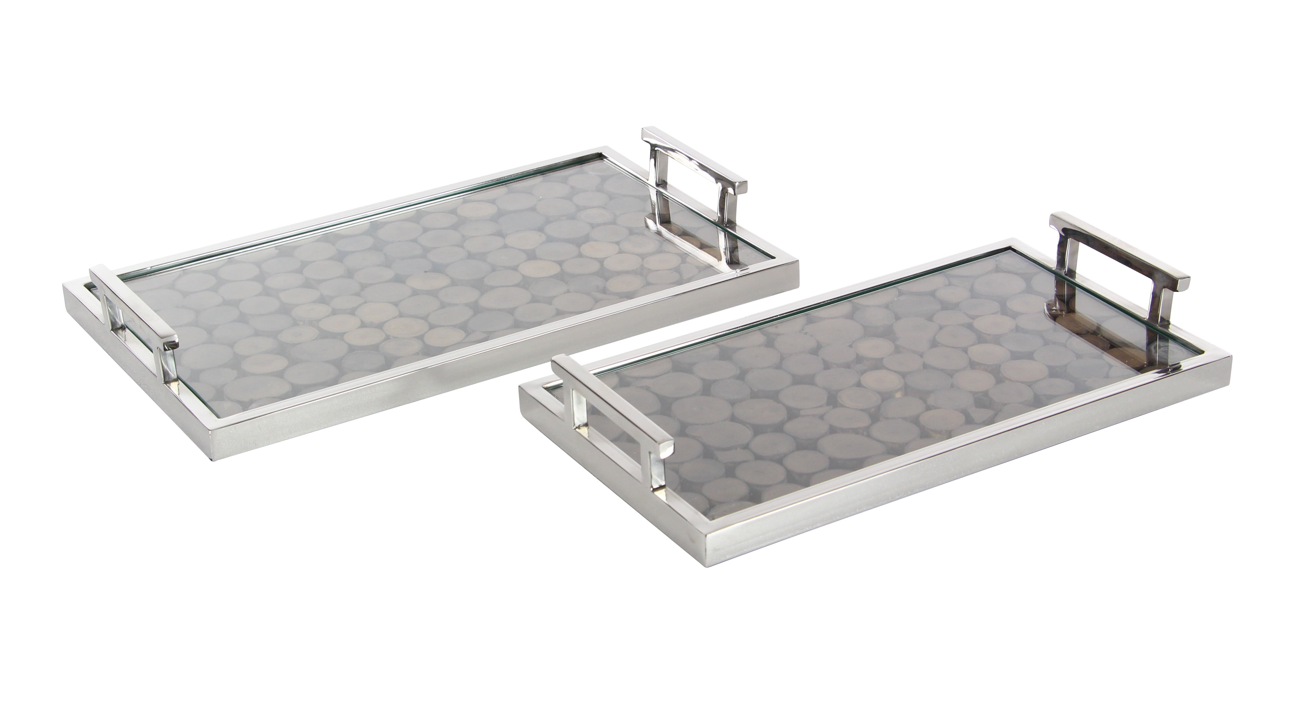 Fabulous Wodden Metal Glass Tray, Set Of 2 - Walmart.com