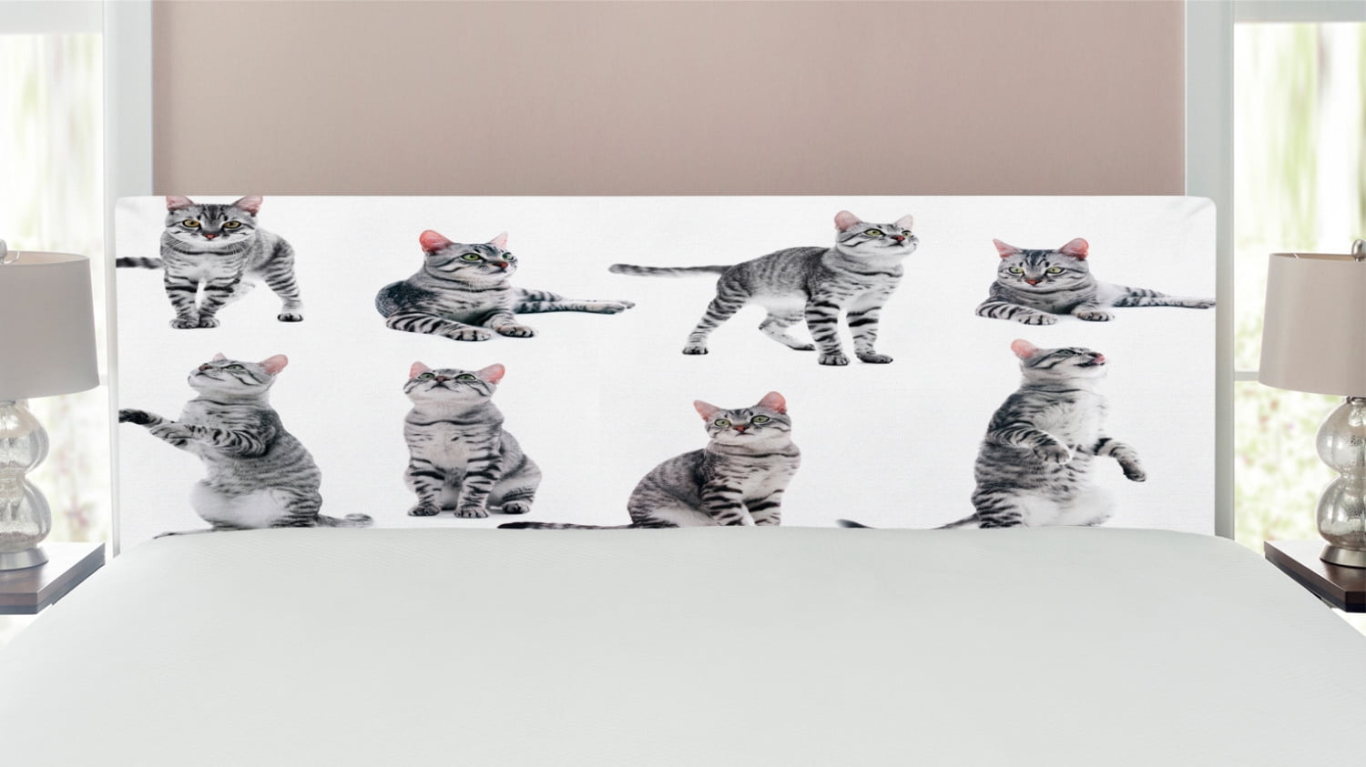 Cat Headboard, Collage of a Inquisitive Striped Shorthair Furry Playful ...