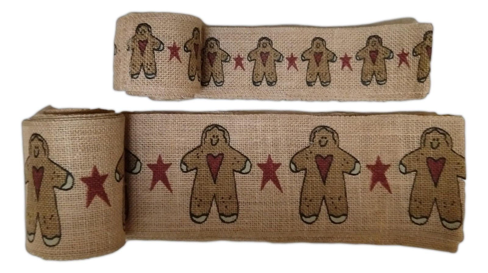 Set of 2 Primitive GINGERBREAD MAN Burlap Christmas Ribbon, 2" and 4 ...