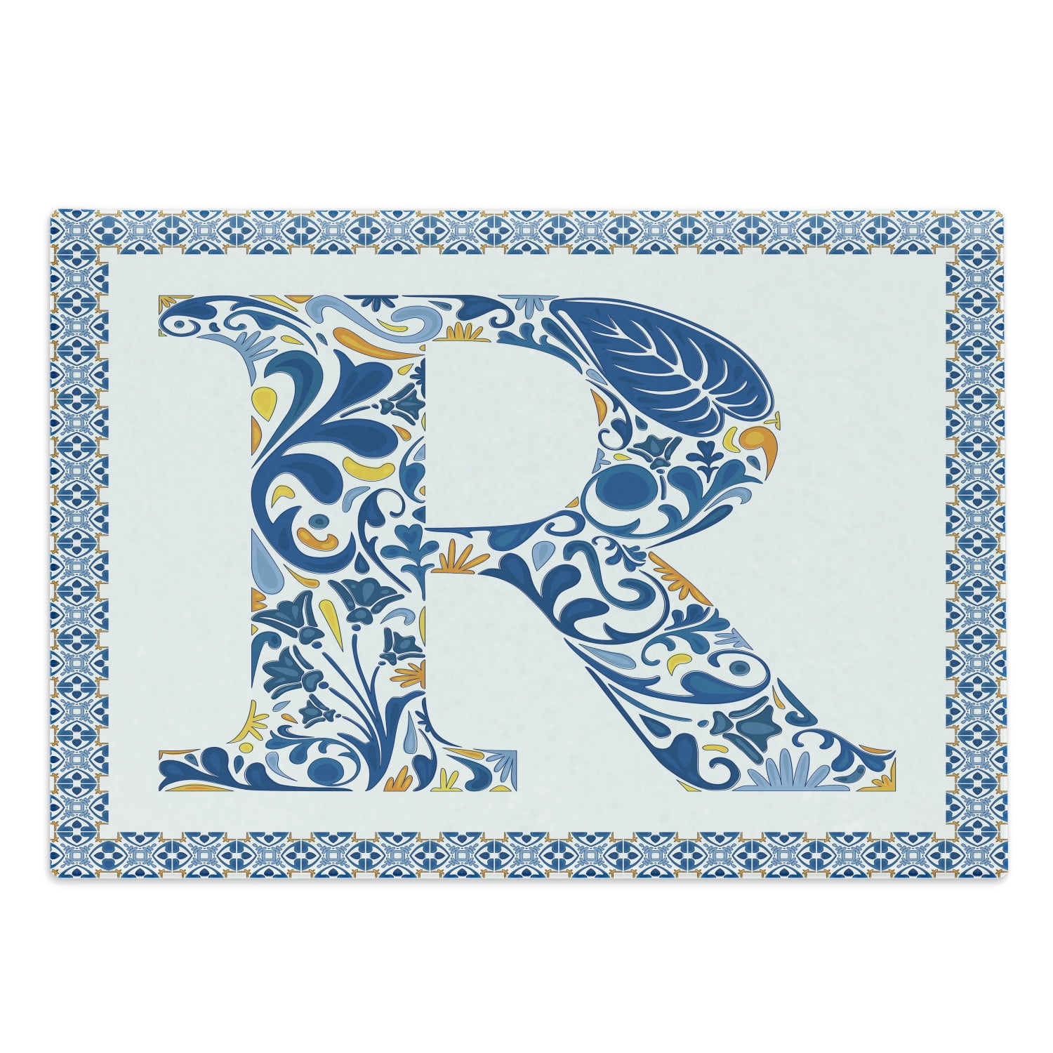 Letter R Cutting Board, Curly Blossoms Motifs Letter R Vintage ...