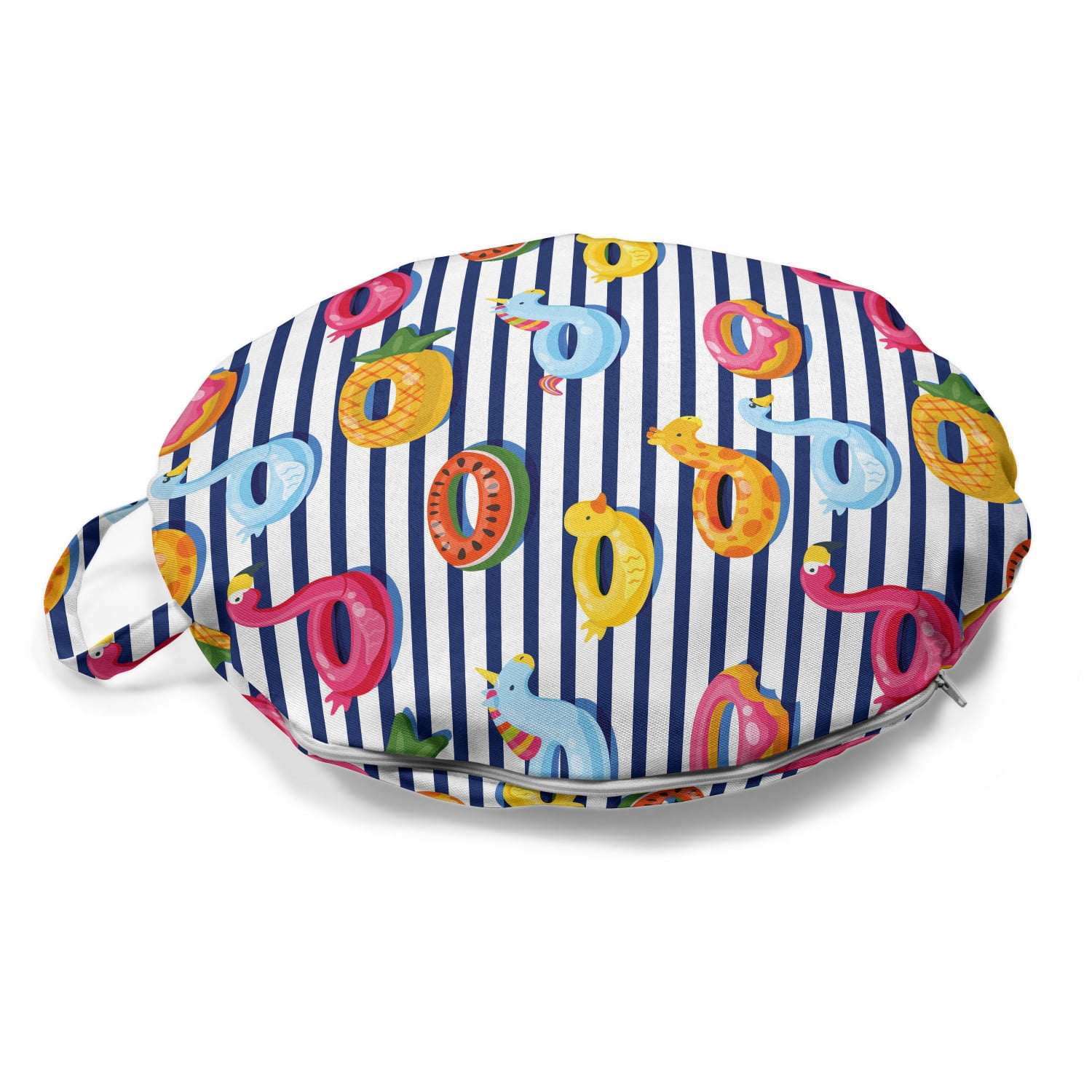 Cartoon Round Floor Cushion with Handle, Summer Holiday Swimming Pool ...