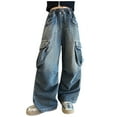Baby Girl Pants Wide Leg Jeans Solid Print Pocket Elastic Waist Loose ...
