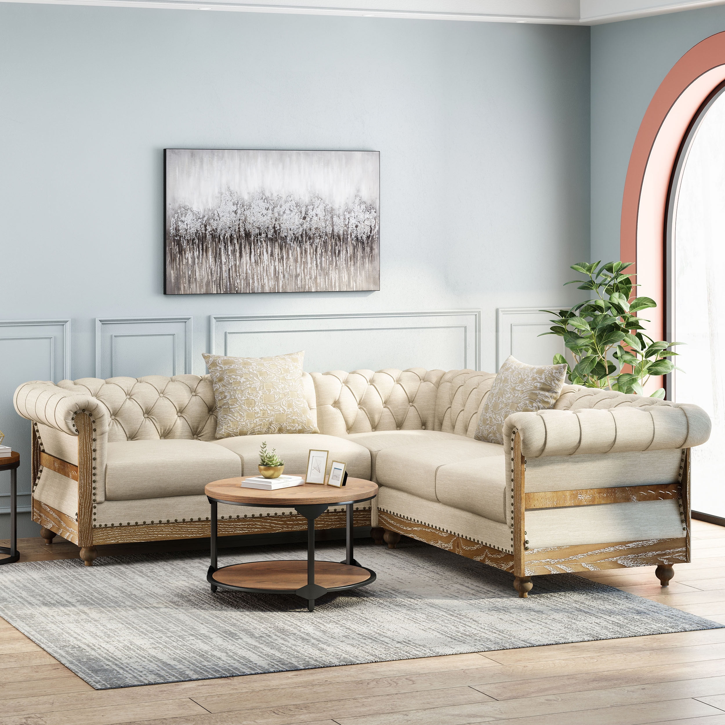 Noble House Petes Indoor Contemporary Fabric Sectional Sofa, Beige ...