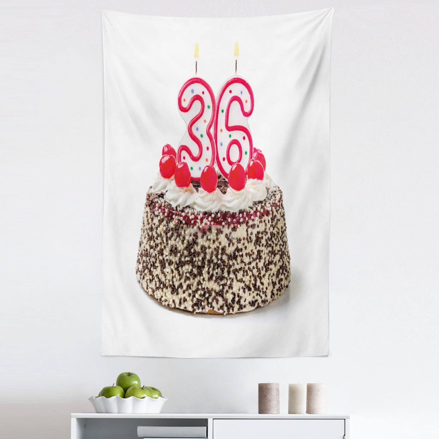 Party Tapestry, Happy Birthday Party Theme Cake with Candles and ...