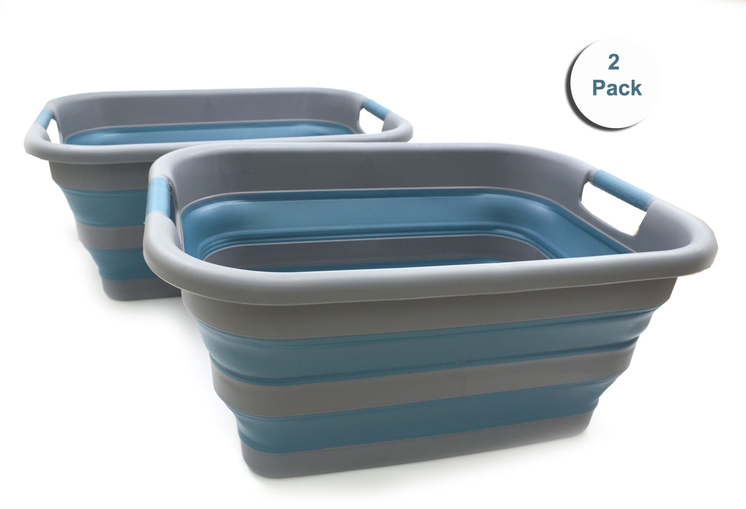 SAMMART Set of 2 Collapsible Plastic Laundry Basket - Foldable Pop Up ...