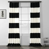 Onyx Black & Off White Horizontal Stripe Curtain (1 Panel), Onyx Black ...