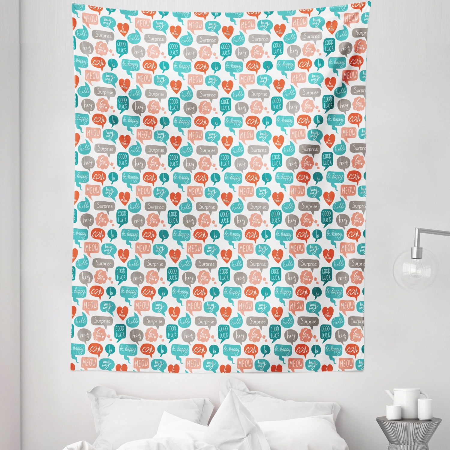 Lettering Tapestry, Speech Bubbles of Cats with Messages Meow Love You ...