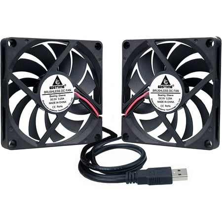 GDSTIME 5V USB Fan 80mm, 2 Pack 80x80x10mm Brushless DC Cooling Fan ...