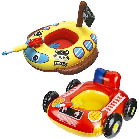 2 Pack Inflatable Kids Pool Float with Water Gun, Firetruck and Pirate ...