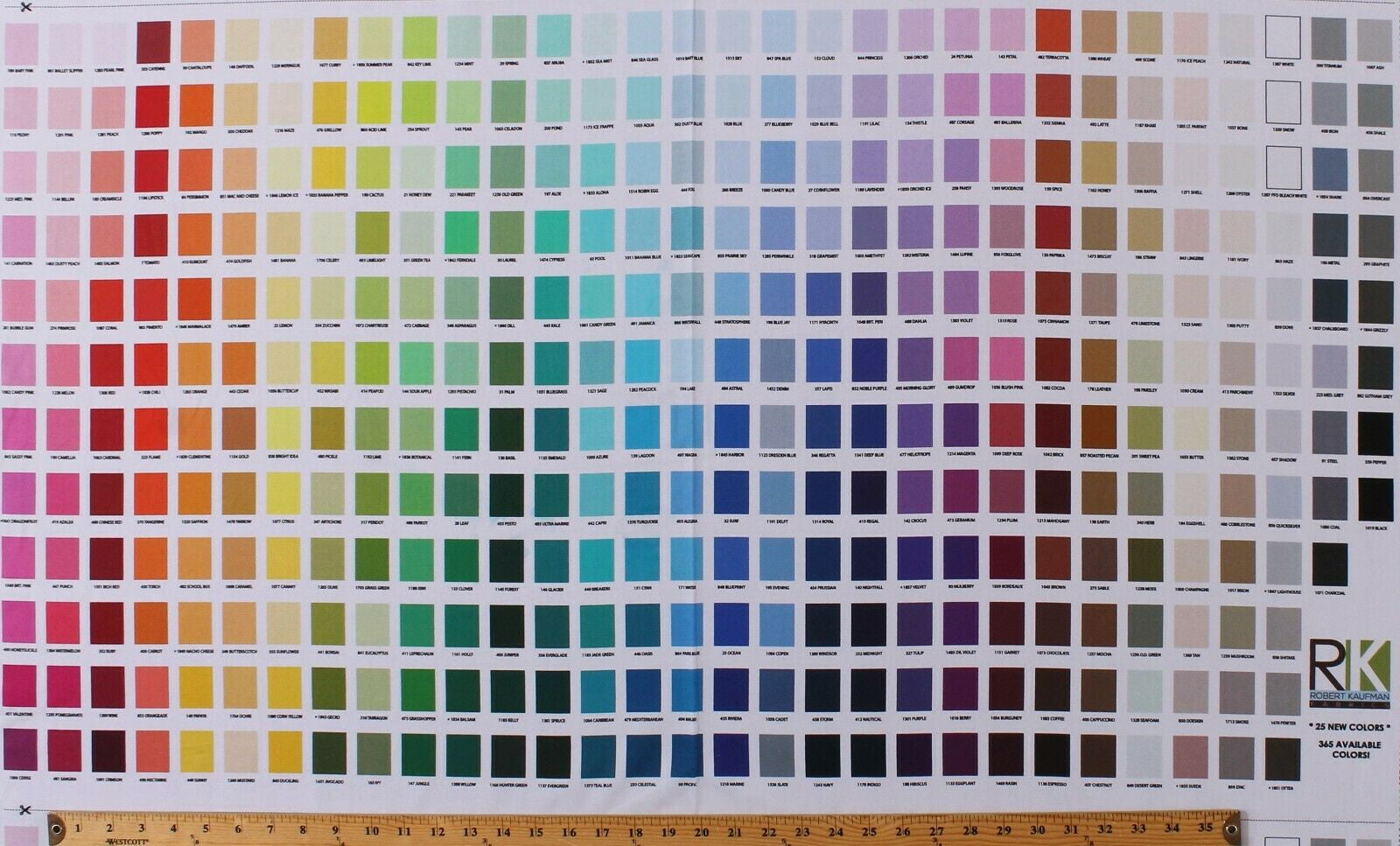 24.5" X 44" Panel Color Swatches Chart Rainbow Kona Cotton Fabric Panel ...