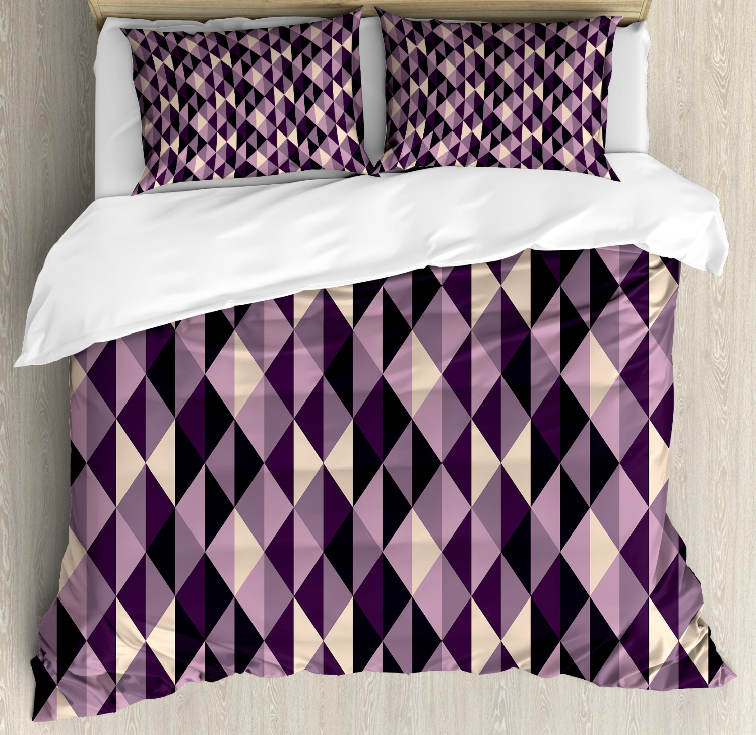 Geometric Queen Size Duvet Cover Set, Abstract Stylized Triangles with ...