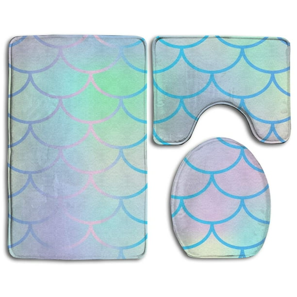 EREHome Magic Mermaid Fish Scales 3 Piece Bathroom Rugs Set Bath Rug ...