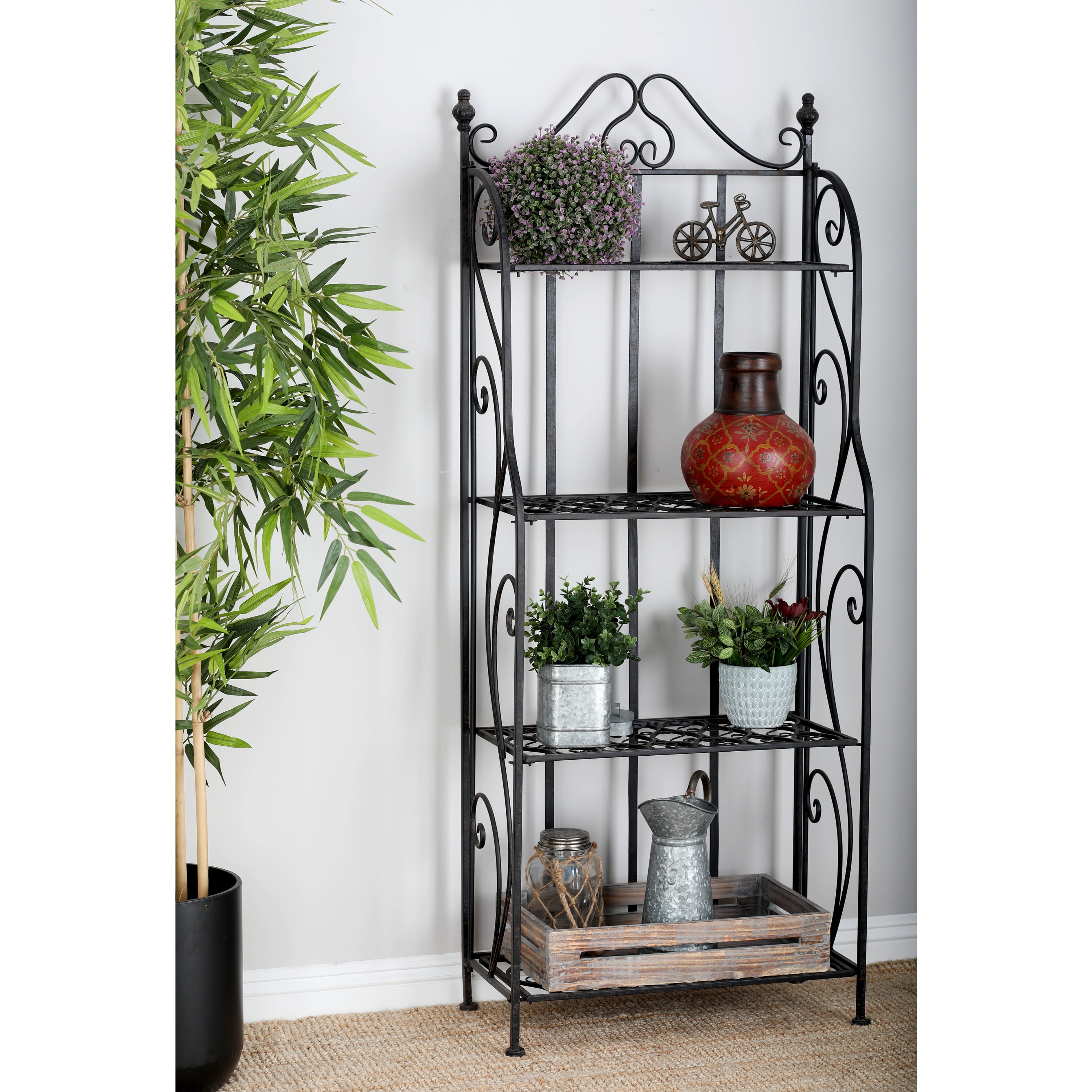 DecMode Traditional Metal Bakers Rack with Scrollwork Design and Black ...
