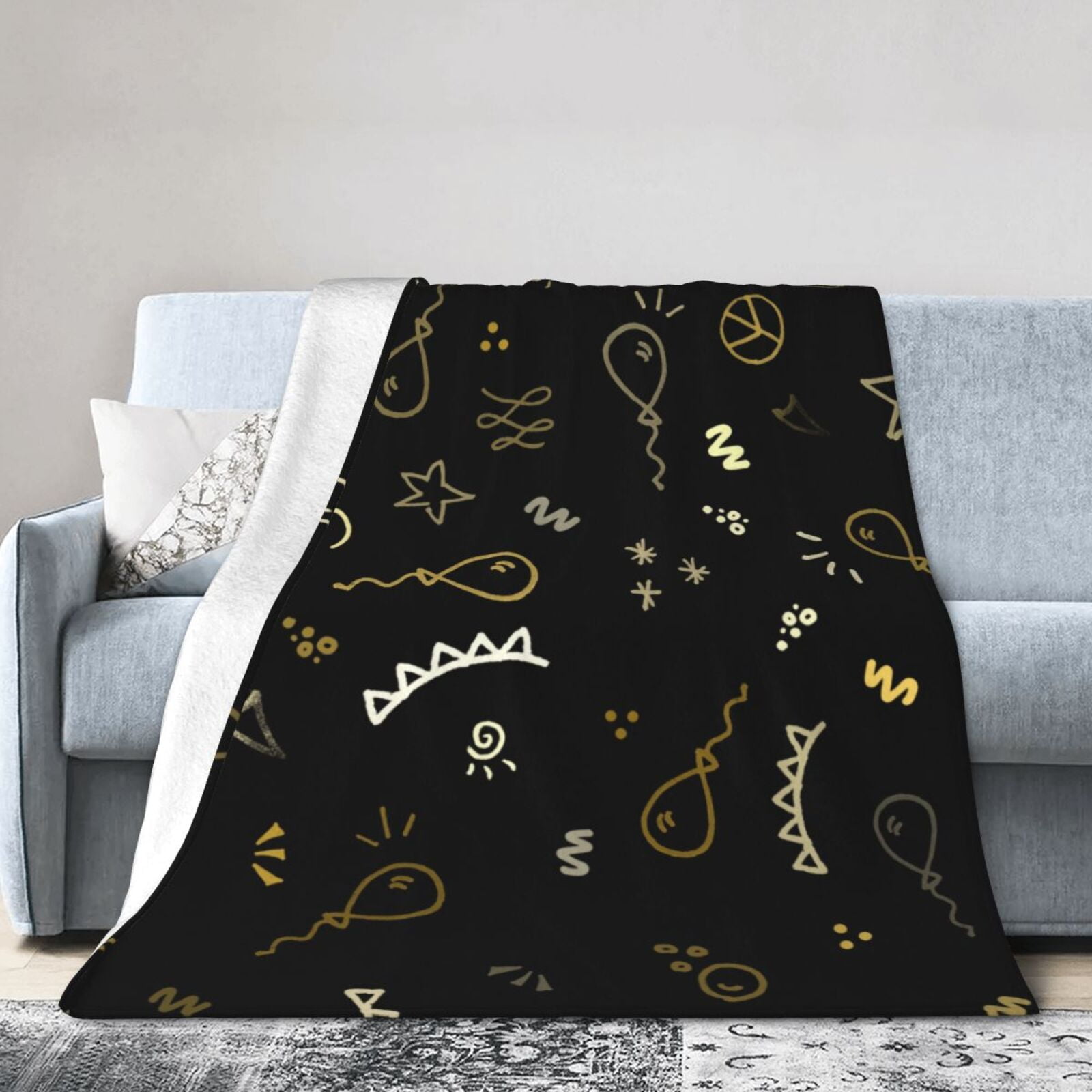 Balloons & Stars Doodles Blanket, Fluffy Soft Cozy Blanket Flannel ...