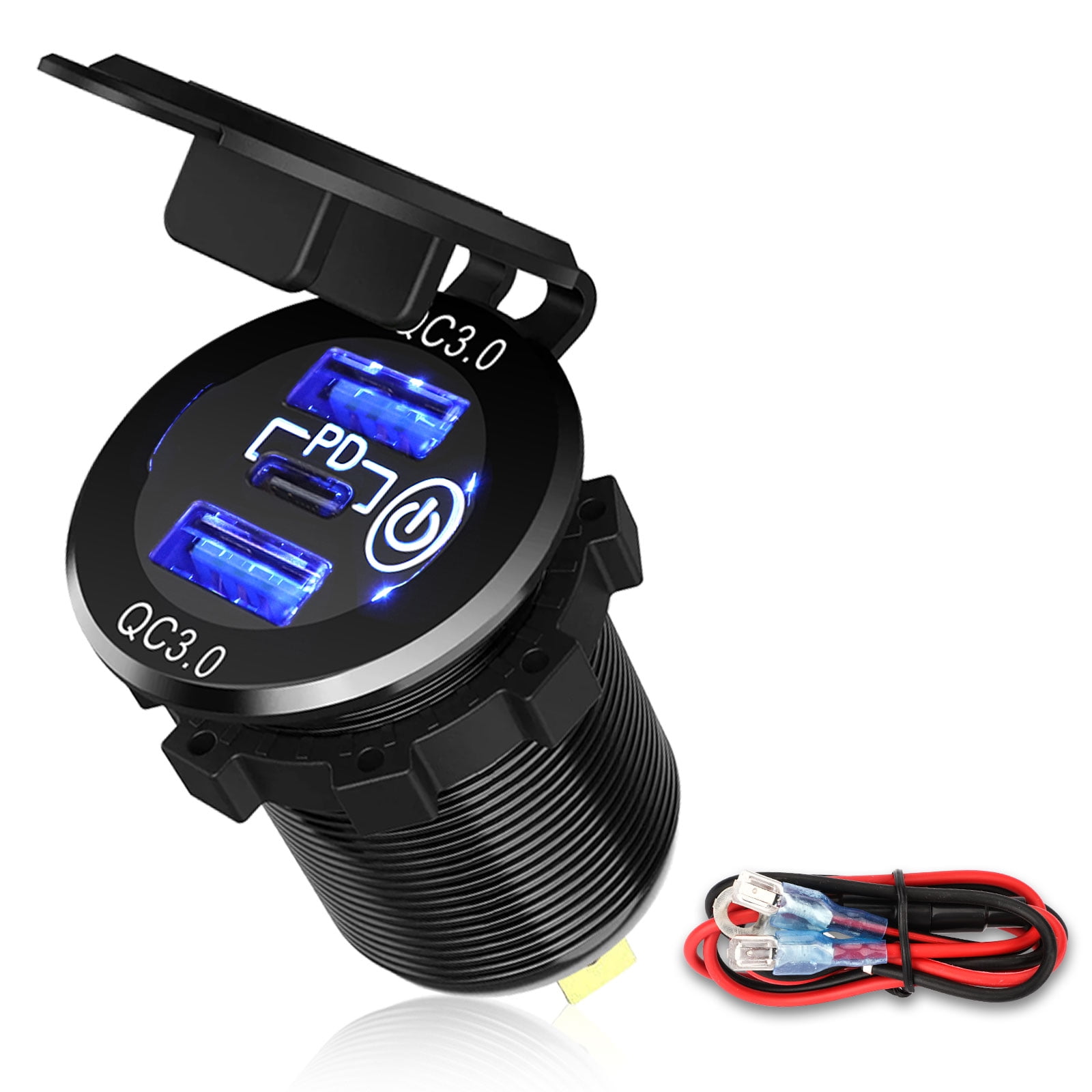 QC3.0 PD Dual USB Car Charger Socket, EEEkit 12/24V Fast Car Charger ...