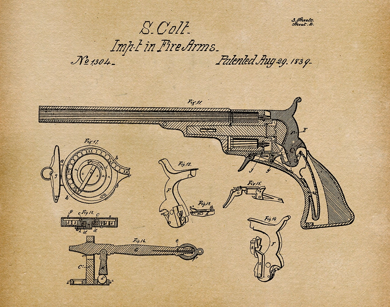 Original Colt Revolver Artwork Submitted In 1839 - Guns - Patent Art ...