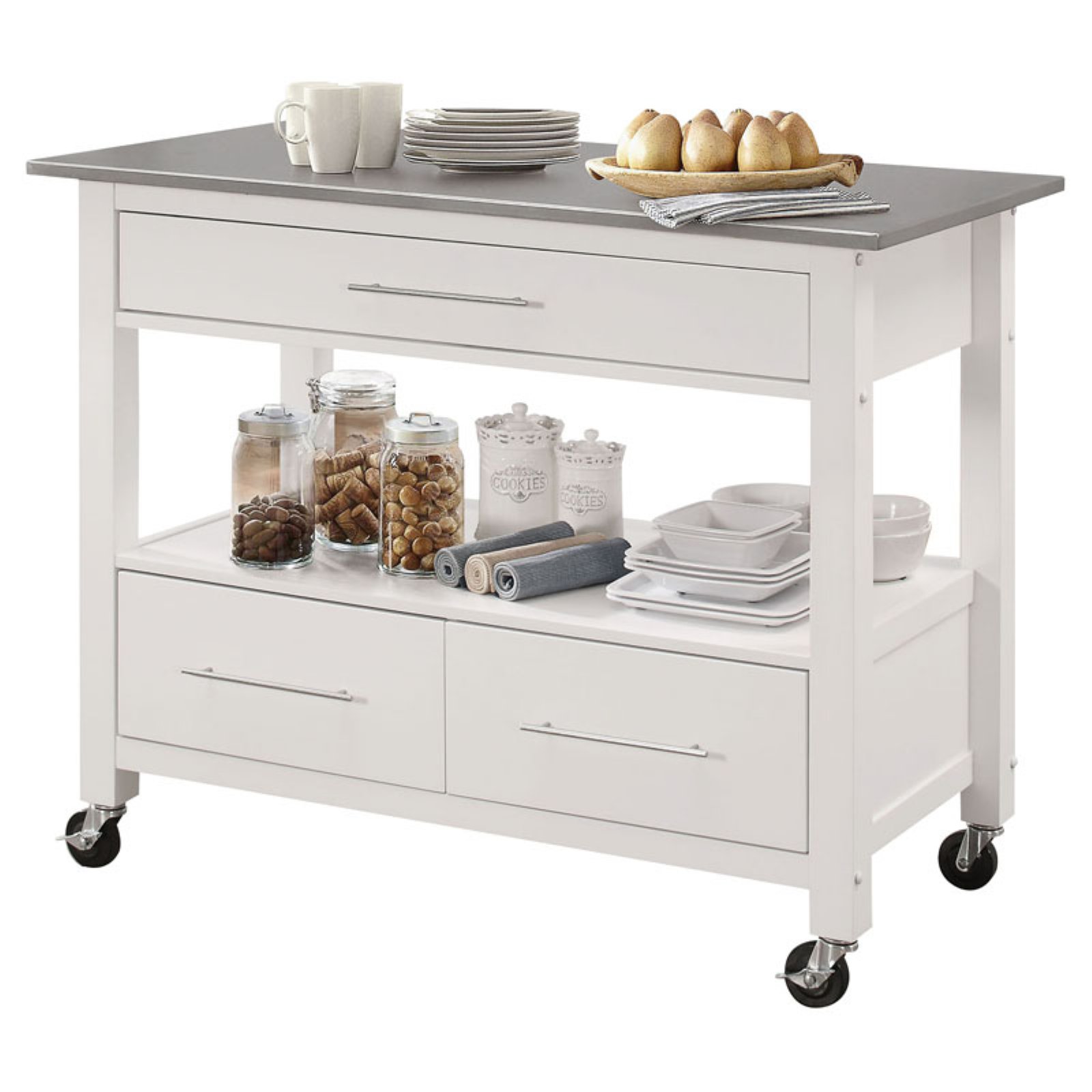 ACME Omar Kitchen Cart, Stainless Steel & White - Walmart.com