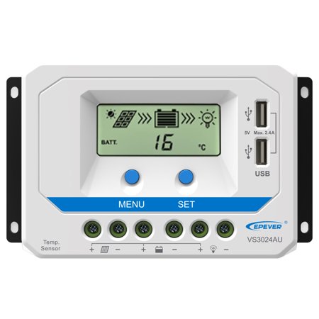 ViewStar-AU Series 30A PWM Solar Charge Controller for /24V Solar Panel System LCD Display ...