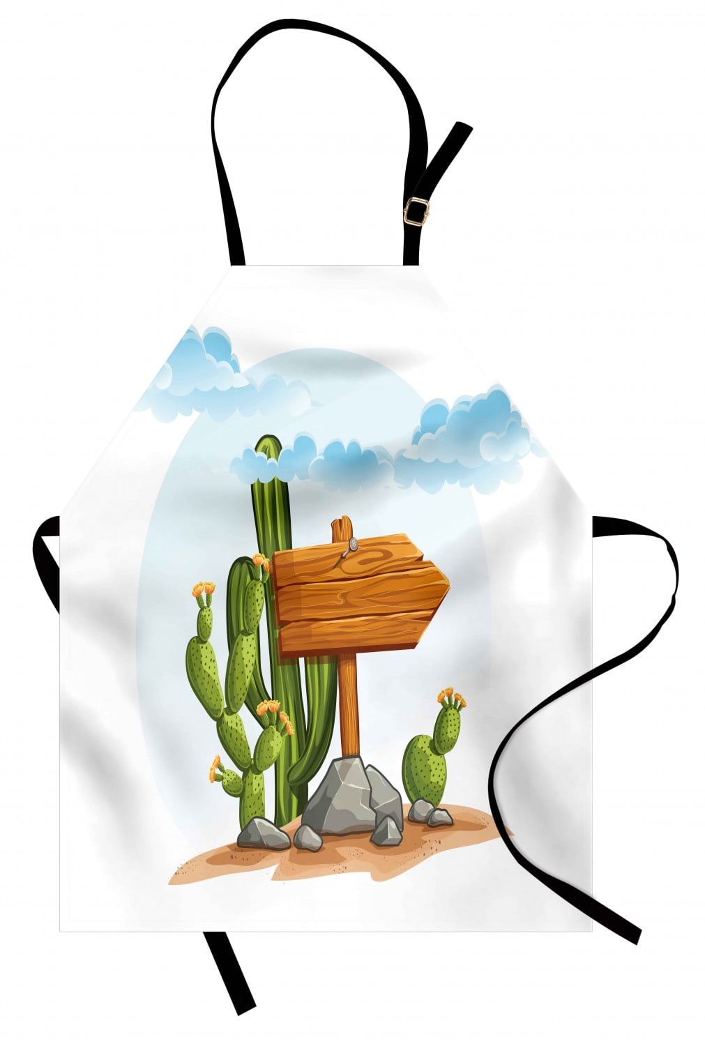 Cactus Apron, Cartoon Style Arid Country Plants with Blooming Flowers ...